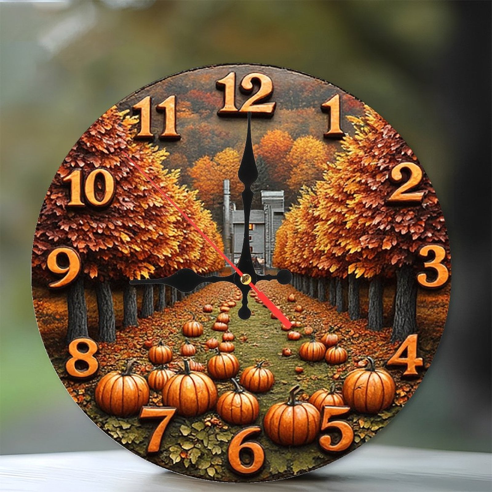 Autumn Pumpkin Clock Wall Decor Fall Harvest 10-Inch Silent Wooden Wall ...