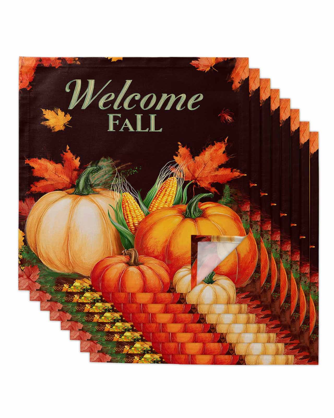 Autumn Pumpkin Cloth Napkins Set of 8 Reusable Dinner Napkins ...