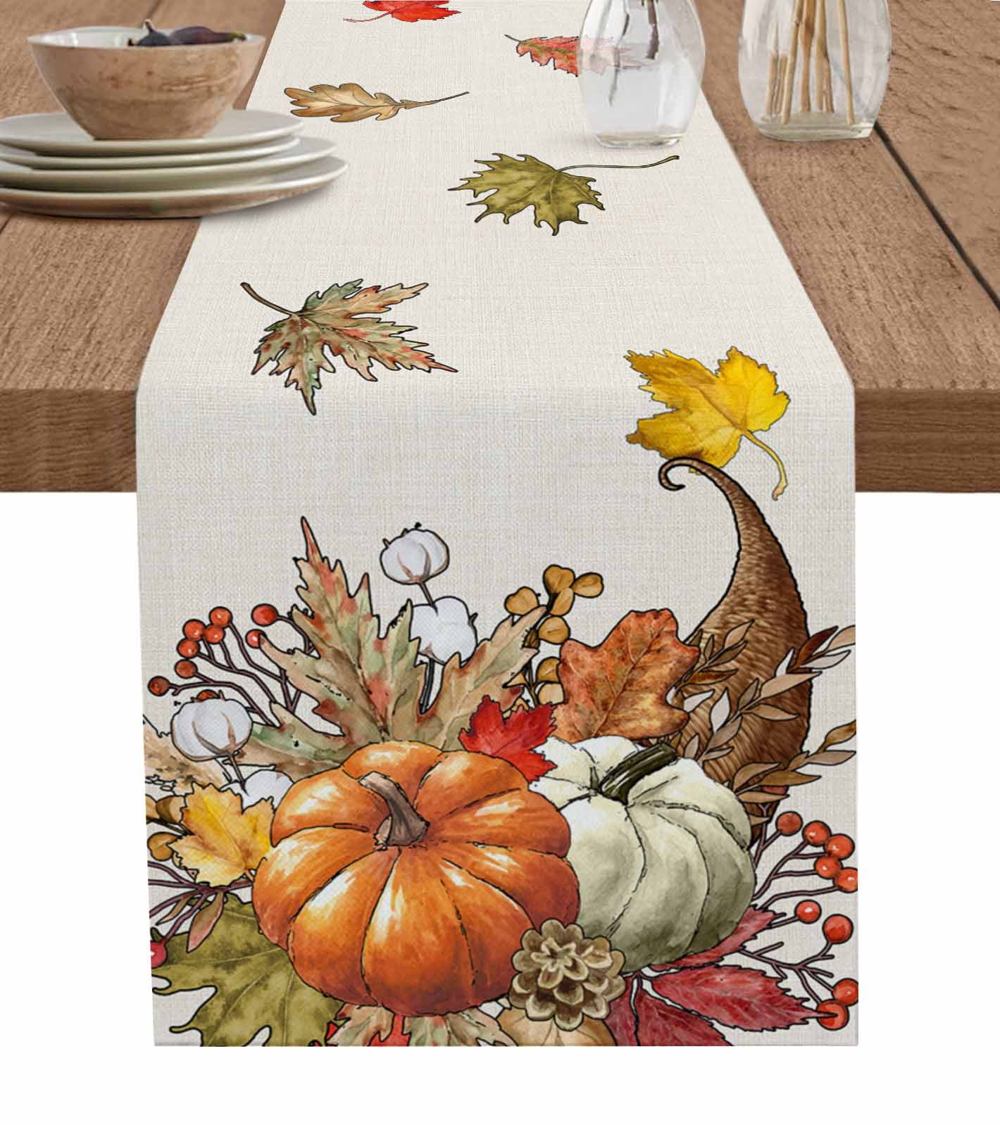Autumn Pumpkin Cotton Maple Leaves Table Runner Wedding r Table Runner ...