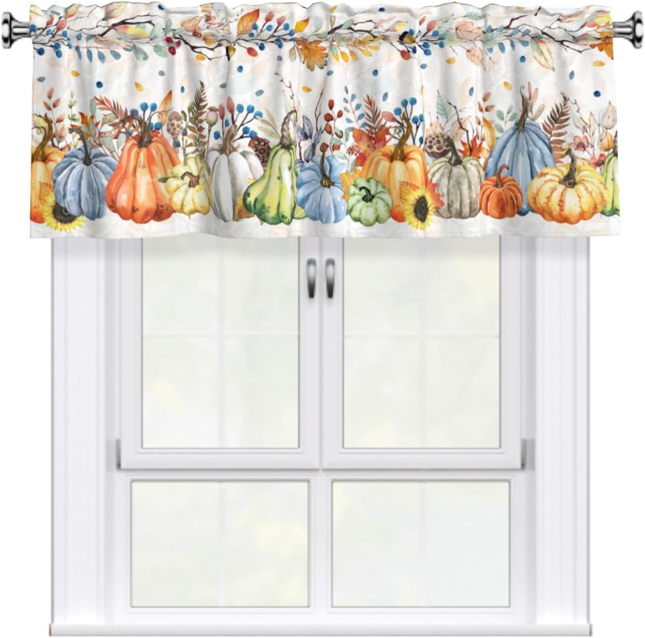Autumn Pumpkin Curtain Valance Maple Leaf Kitchen Rod Pocket Window ...