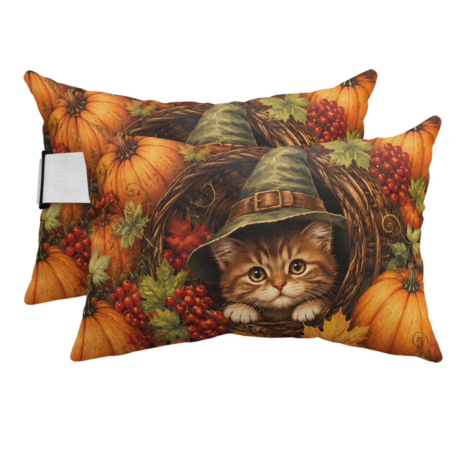 Autumn Pumpkin Cute Cat Outdoor Pillow for Chaise Lounge Chair,Head ...