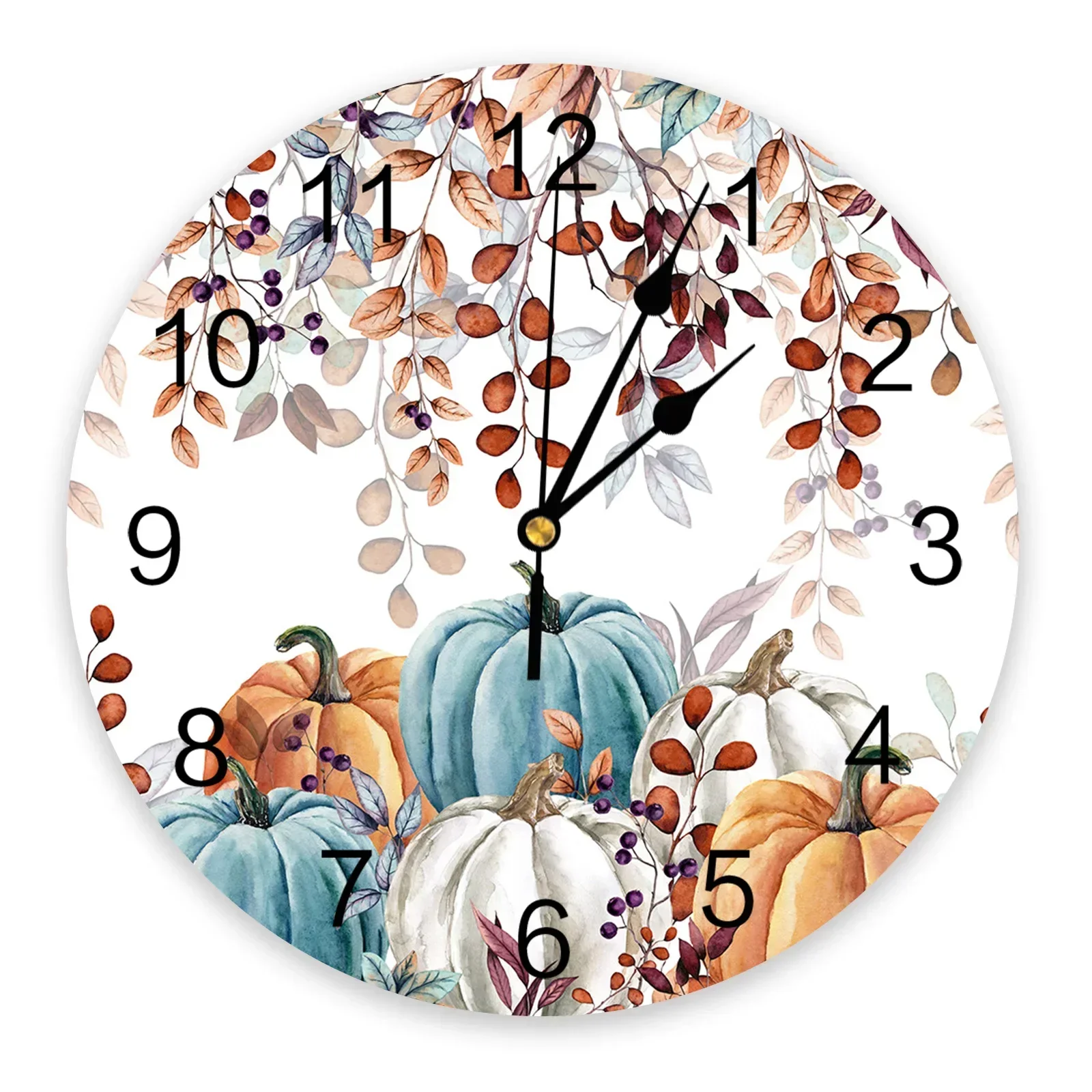Autumn Pumpkin Eucalyptus Leaves Wall Clock Large Modern Kitchen ...