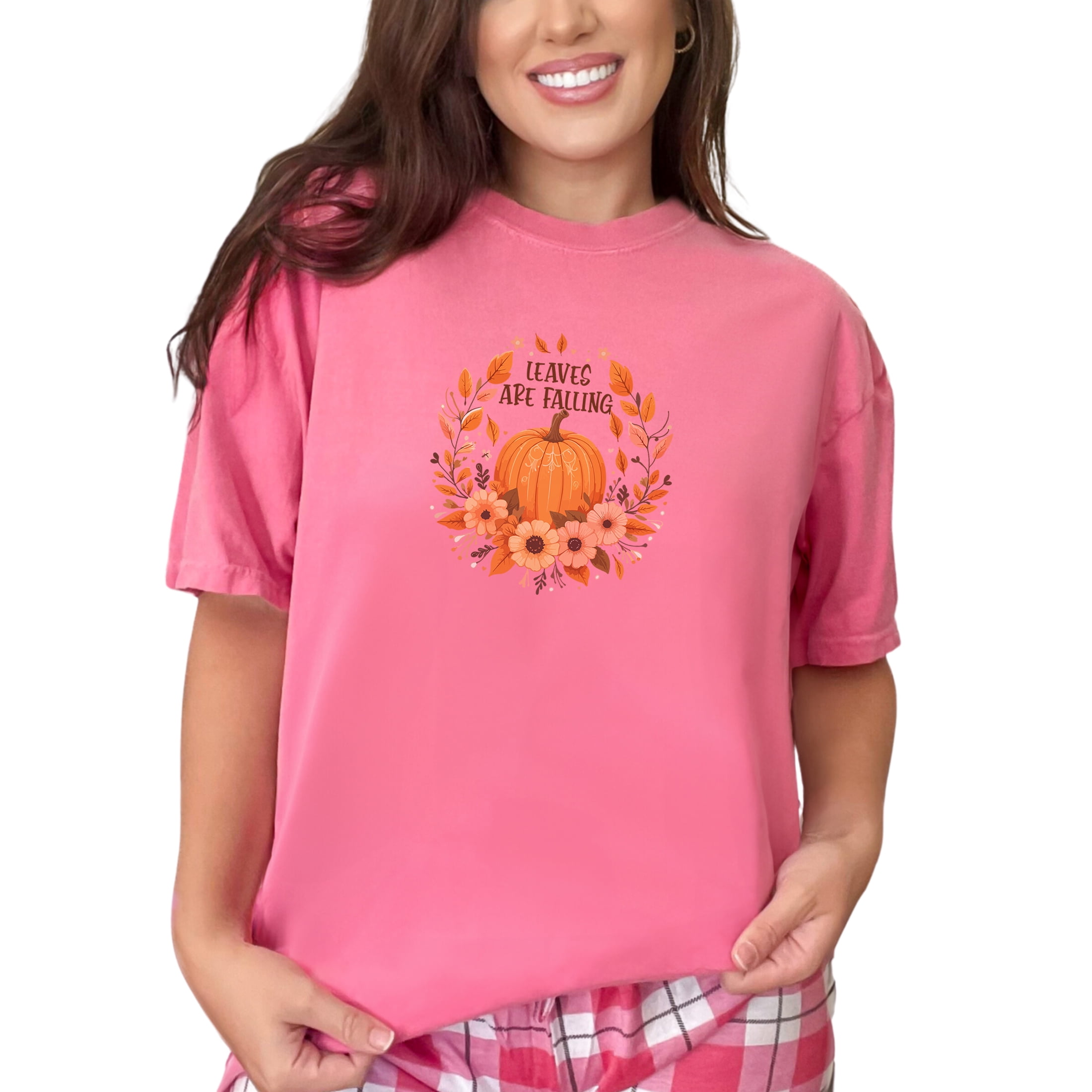 Autumn Pumpkin Fall Leaves T-Shirt, Leaves Are Falling Graphic Tee ...