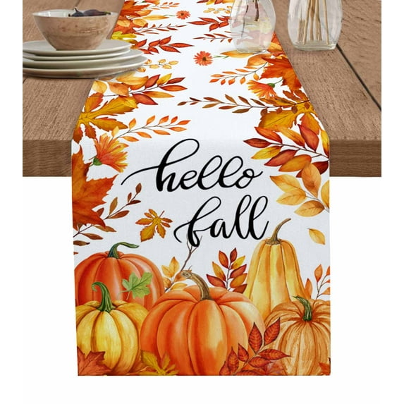 Autumn Pumpkin Fallen Leaves Table Runners Dresser Scarf Table r ...