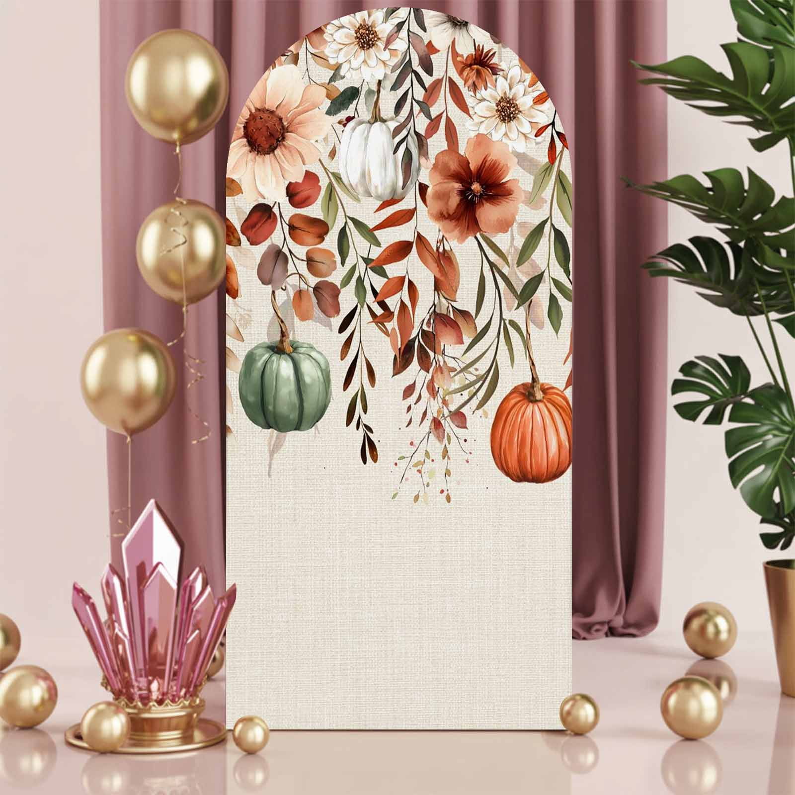 Autumn Pumpkin Farmhouse Flower Arch Backdrop Cover Stretchy Spandex ...