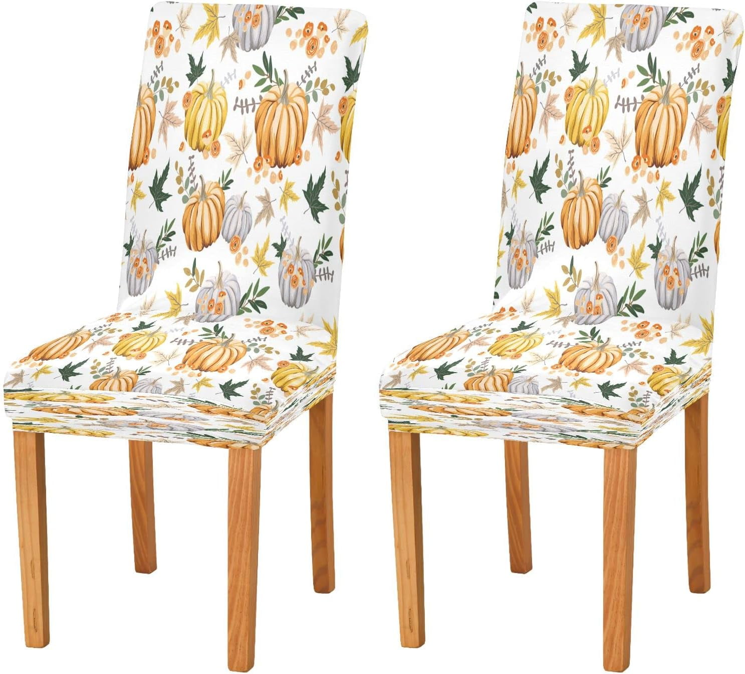 Autumn Pumpkin Floral Maples Dining Room Chair Covers Fall Leaves ...