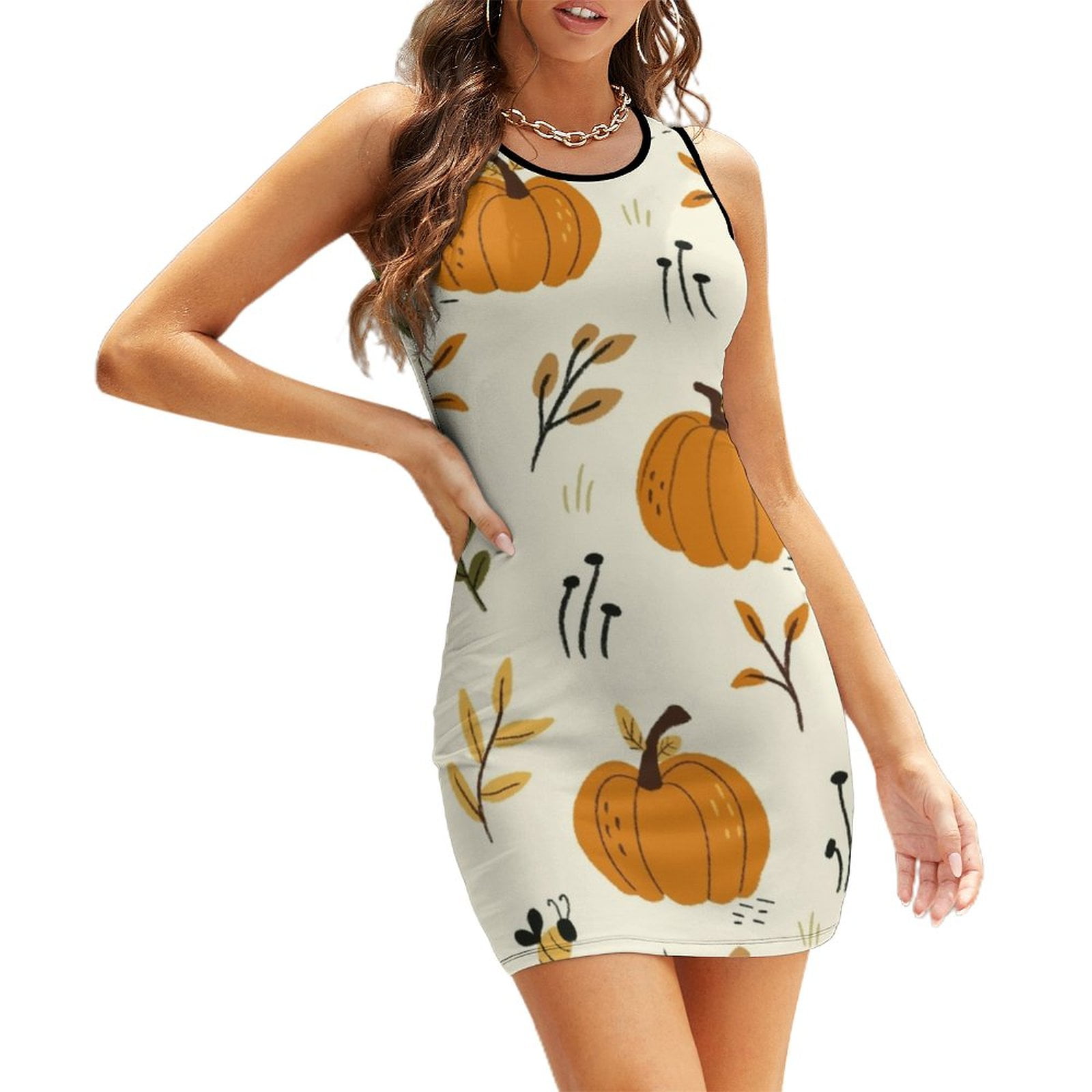 Autumn Pumpkin Garden Square Neck Dress Sweet Summer Dress Women ...
