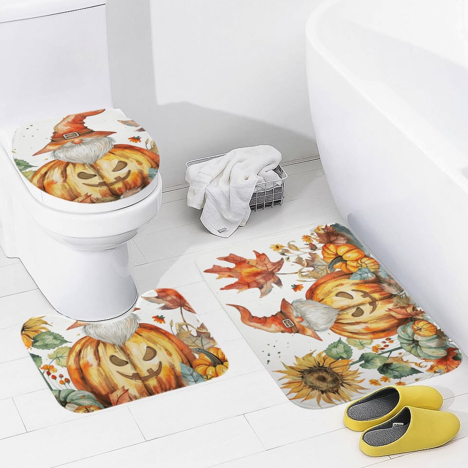 Autumn Pumpkin Gnome Thanksgiving 3 Piece Bath Rugs Mat Set, Flannel ...