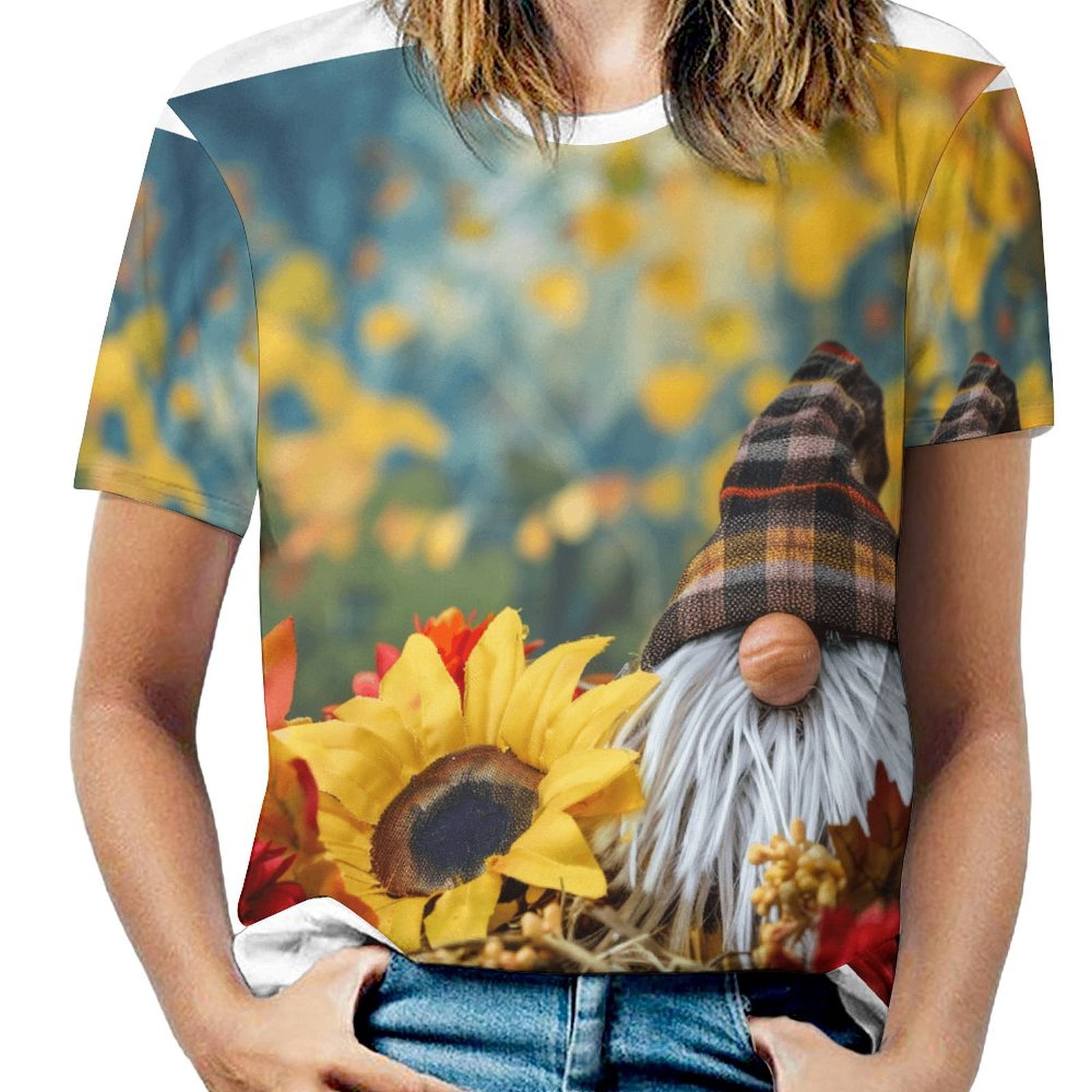 Autumn Pumpkin Gnome Thanksgiving Women's Short Sleeve T-Shirt Crew ...