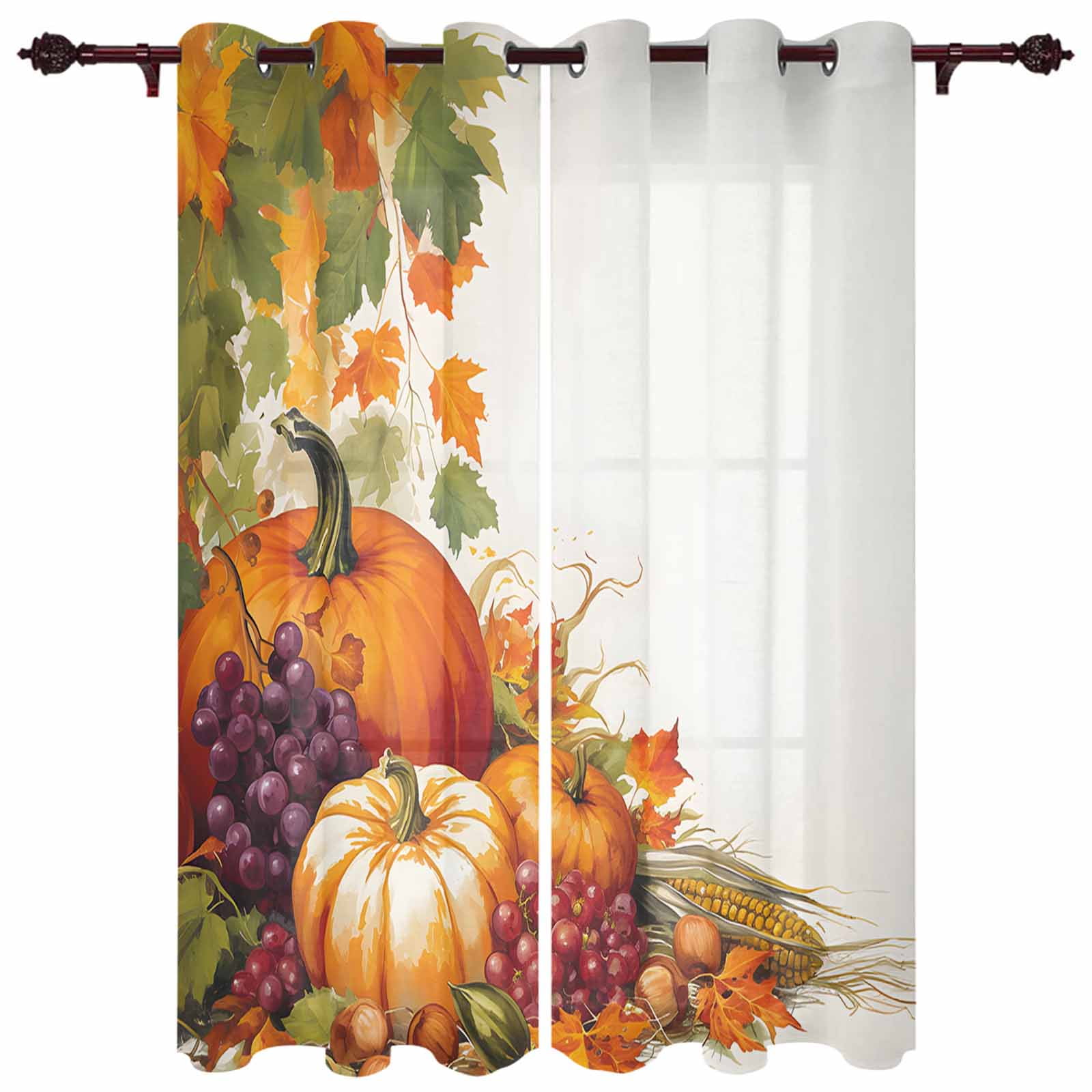 Autumn Pumpkin Grapes Maple Leaves Curtains for Living Room Window ...