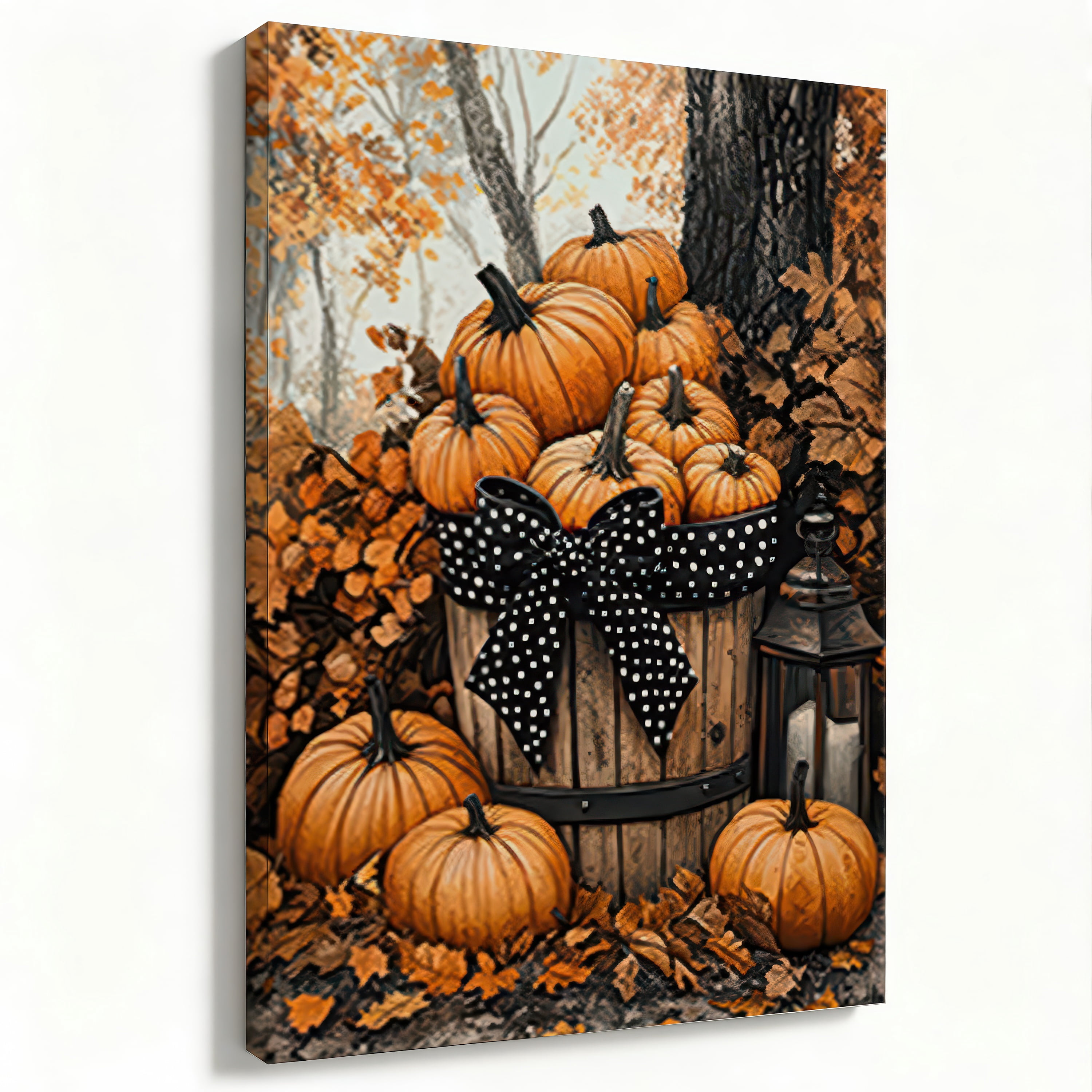 Autumn Pumpkin Harvest Canvas Wall Art – Fall Decor with Black Polka ...