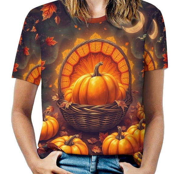 Autumn Pumpkin Harvest T Shirts Streetwear T-Shirt Female ShortSleeve ...