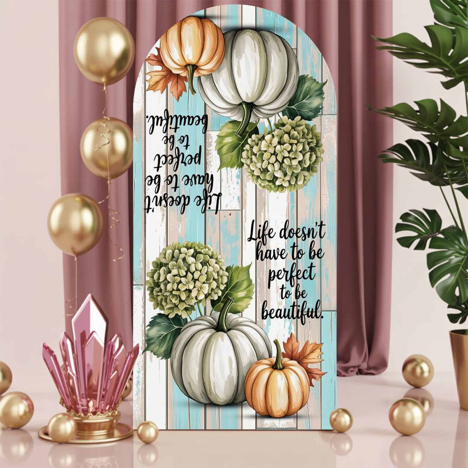 Autumn Pumpkin Hydrangea Flower Leaf Arch Backdrop Cover Stretchy ...