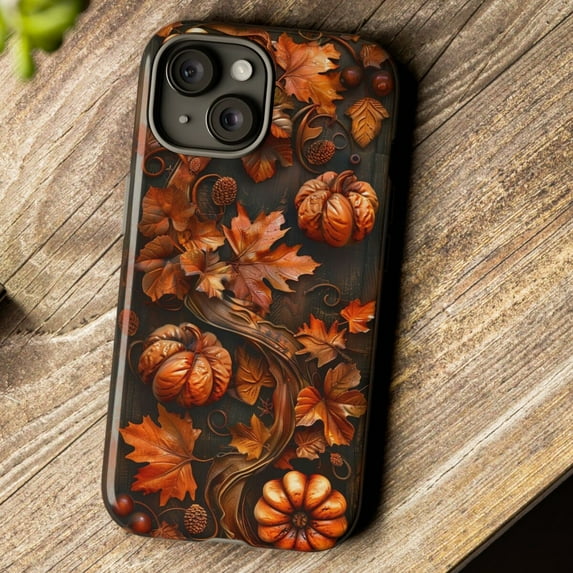 Autumn Pumpkin Leaves Acorn Vine Phone Case with iPhone 17 to 11 Pro ...