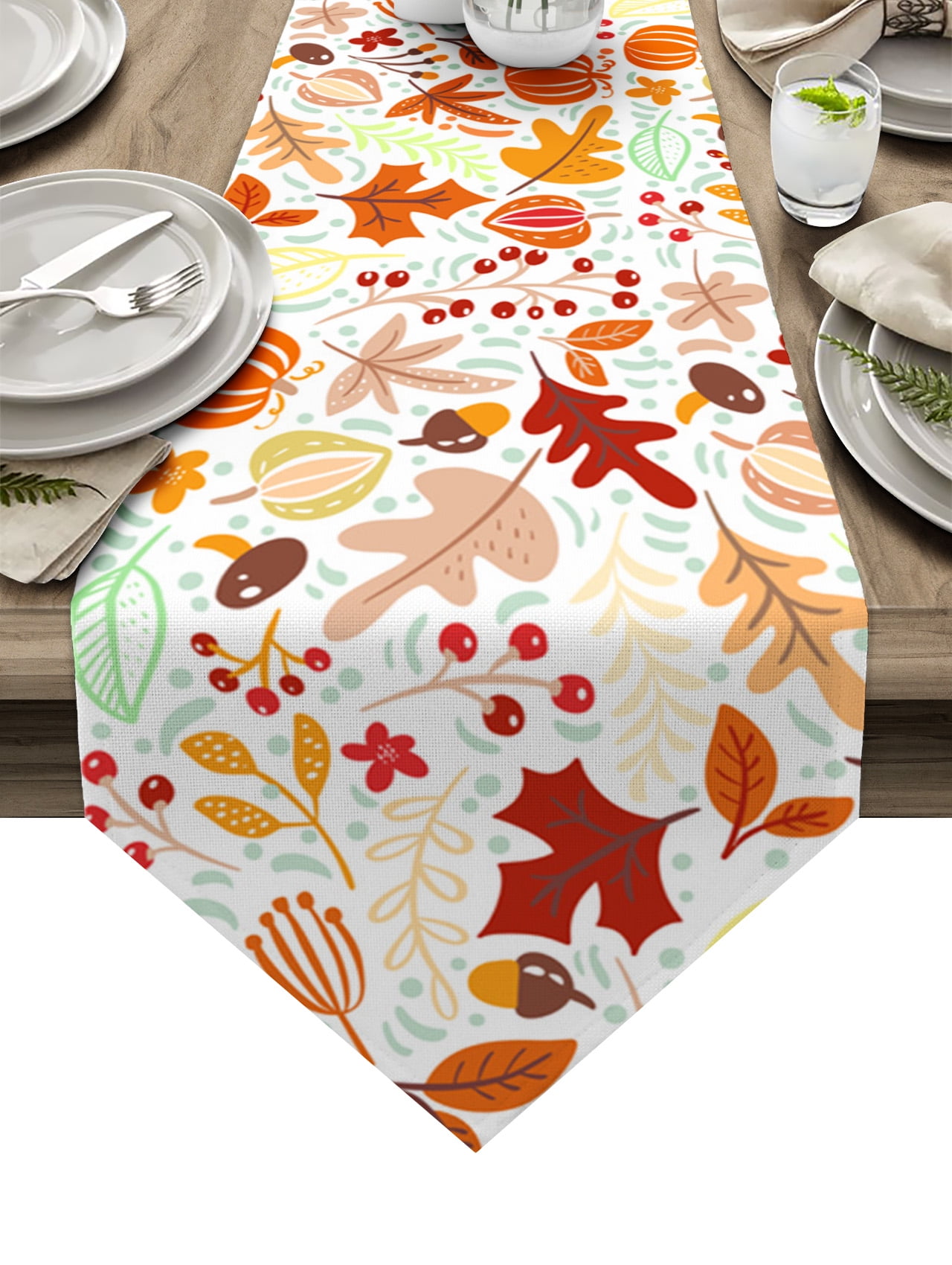 Autumn Pumpkin Leaves Cotton Lin Table Runner Dining Table r Tablecloth ...