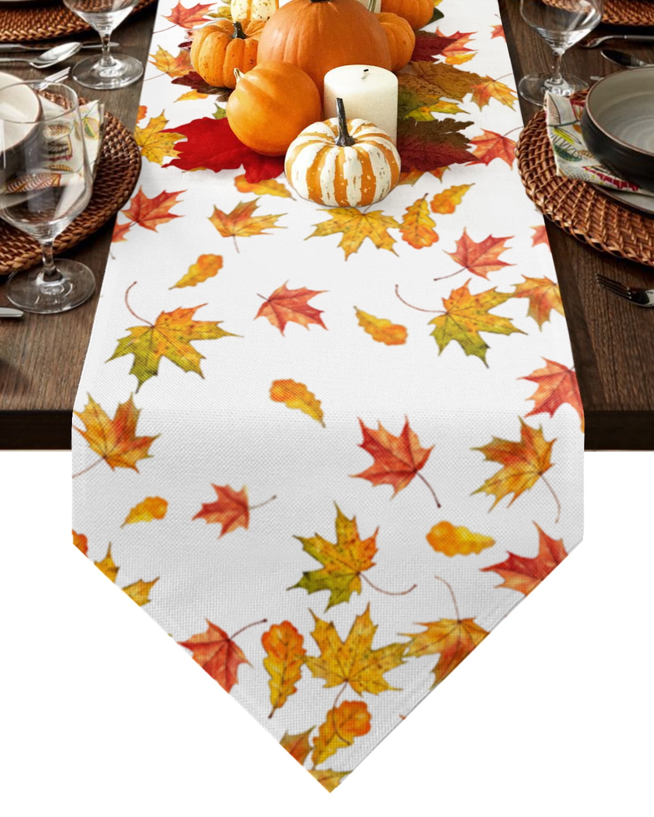 Autumn Pumpkin Leaves Cotton Lin Table Runner Dining Table r Tablecloth ...