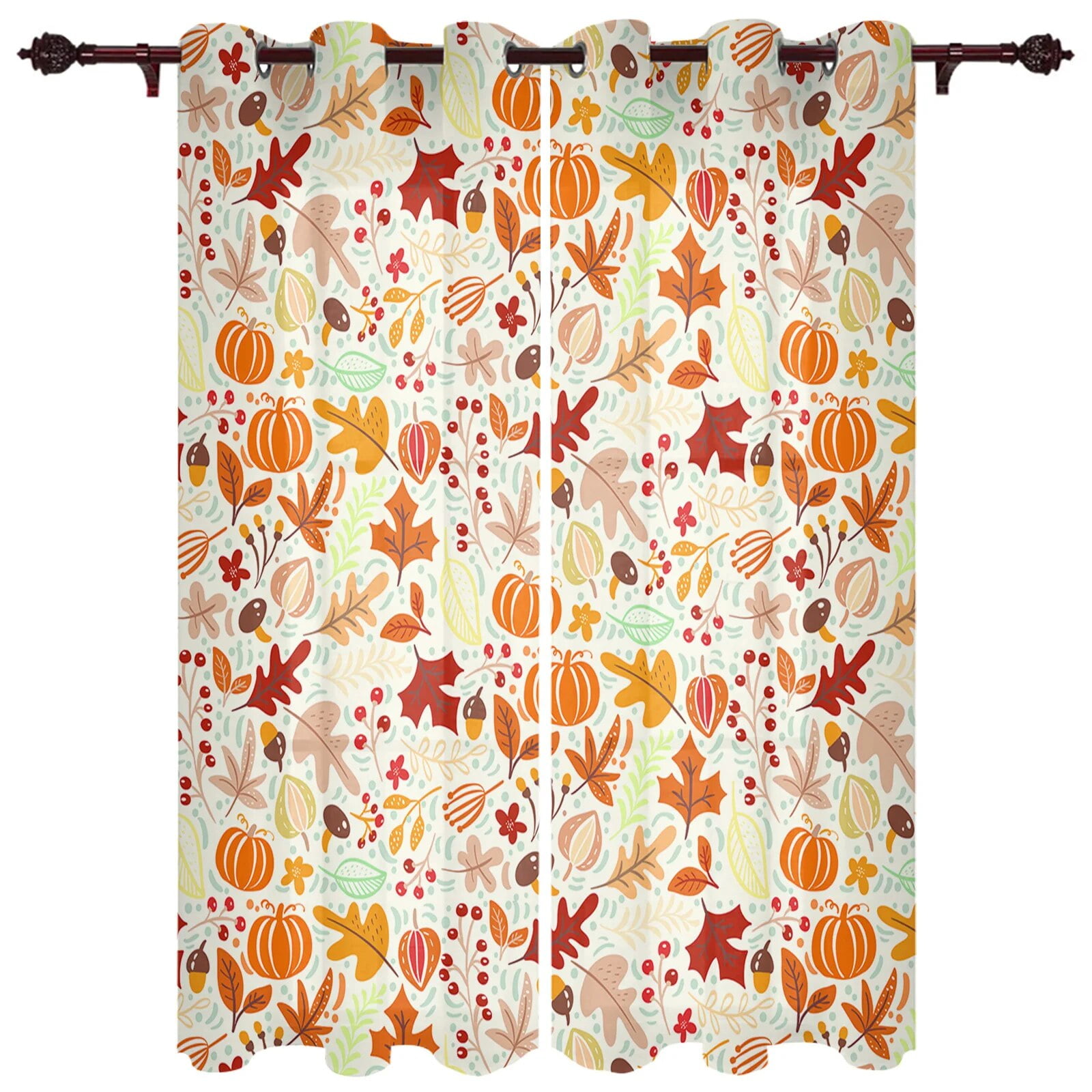 Autumn Pumpkin Leaves Curtains for Living Room Luxury Bedroom Window ...