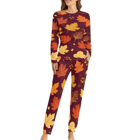 Autumn Pumpkin Leaves Thanksgiving Pajamas Woman 2 Piece Vintage ...