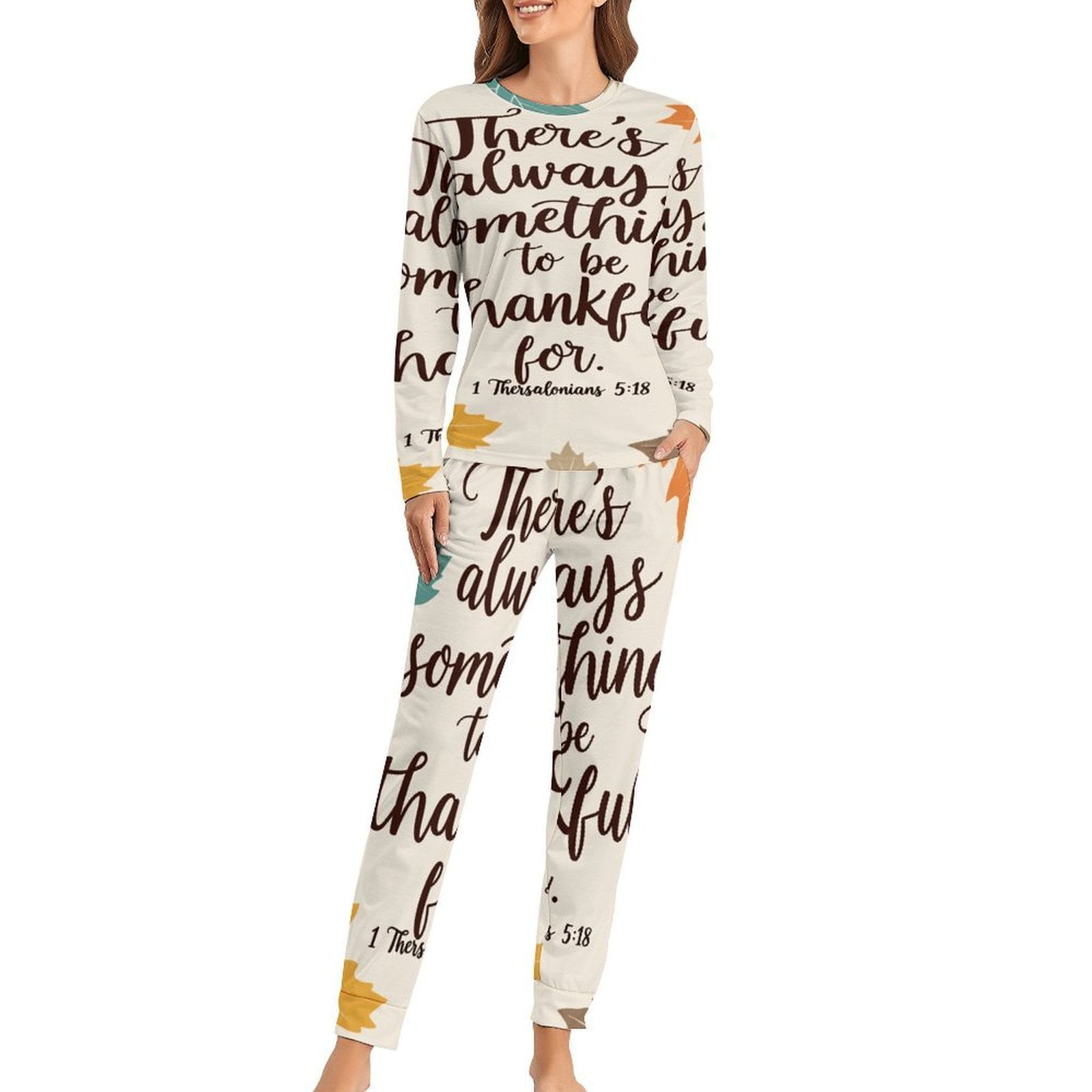 Autumn Pumpkin Leaves Thanksgiving Pajamas Woman 2 Piece Vintage ...