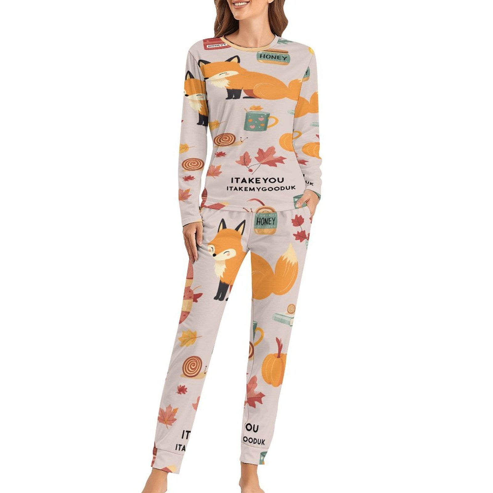 Autumn Pumpkin Leaves Thanksgiving Pajamas Woman 2 Piece Vintage ...