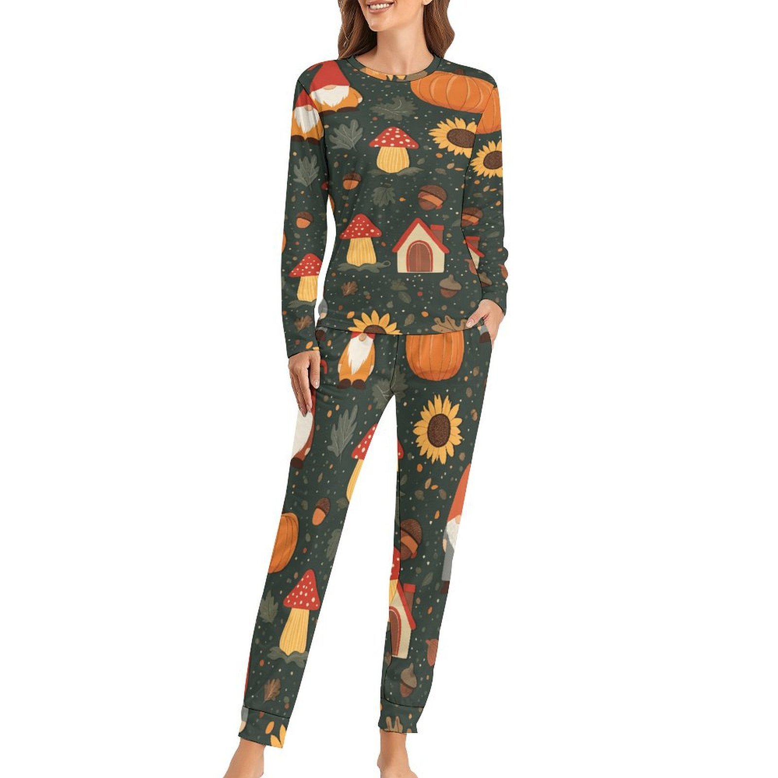 Autumn Pumpkin Leaves Thanksgiving Pajamas Woman 2 Piece Vintage ...
