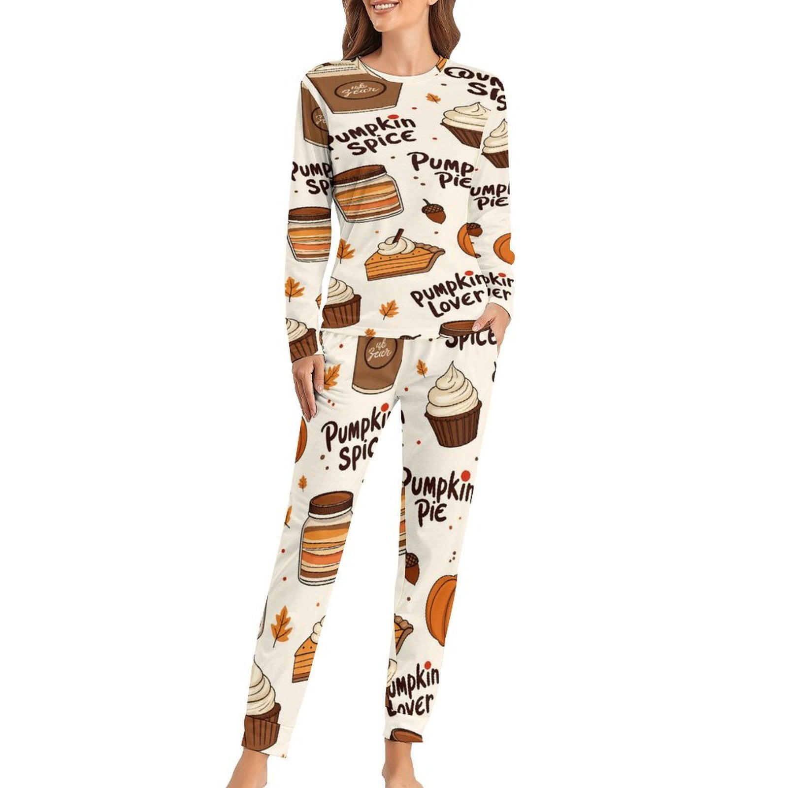 Autumn Pumpkin Leaves Thanksgiving Pajamas Woman 2 Piece Vintage ...