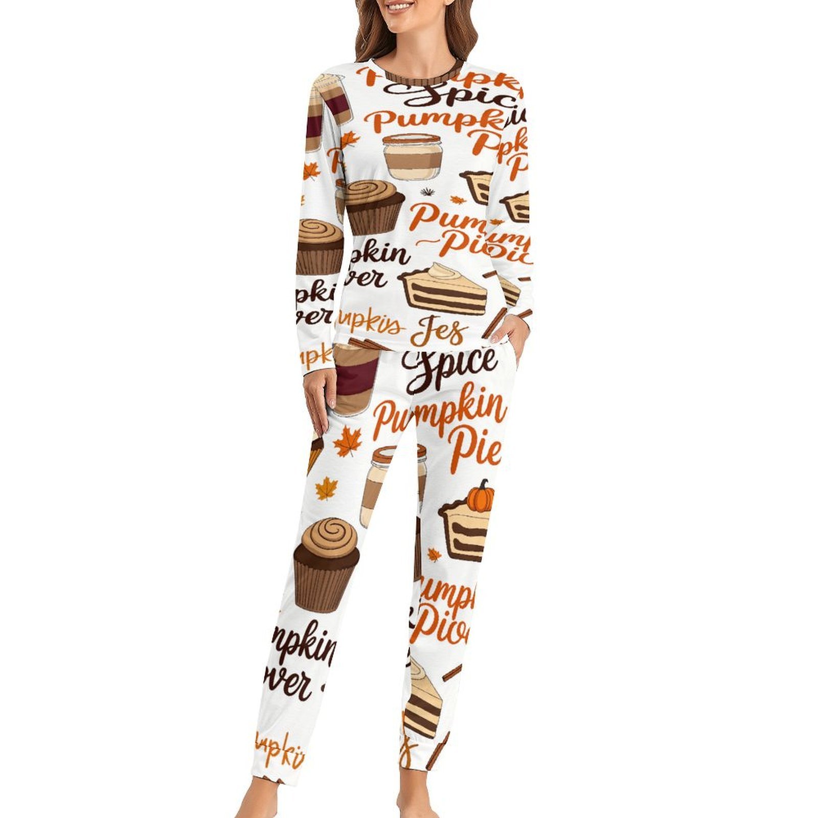 Autumn Pumpkin Leaves Thanksgiving Pajamas Woman 2 Piece Vintage ...