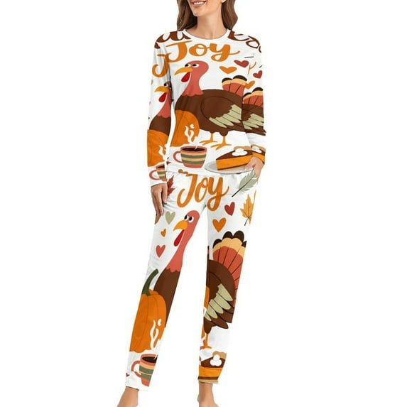 Autumn Pumpkin Leaves Thanksgiving Pajamas Woman 2 Piece Vintage ...