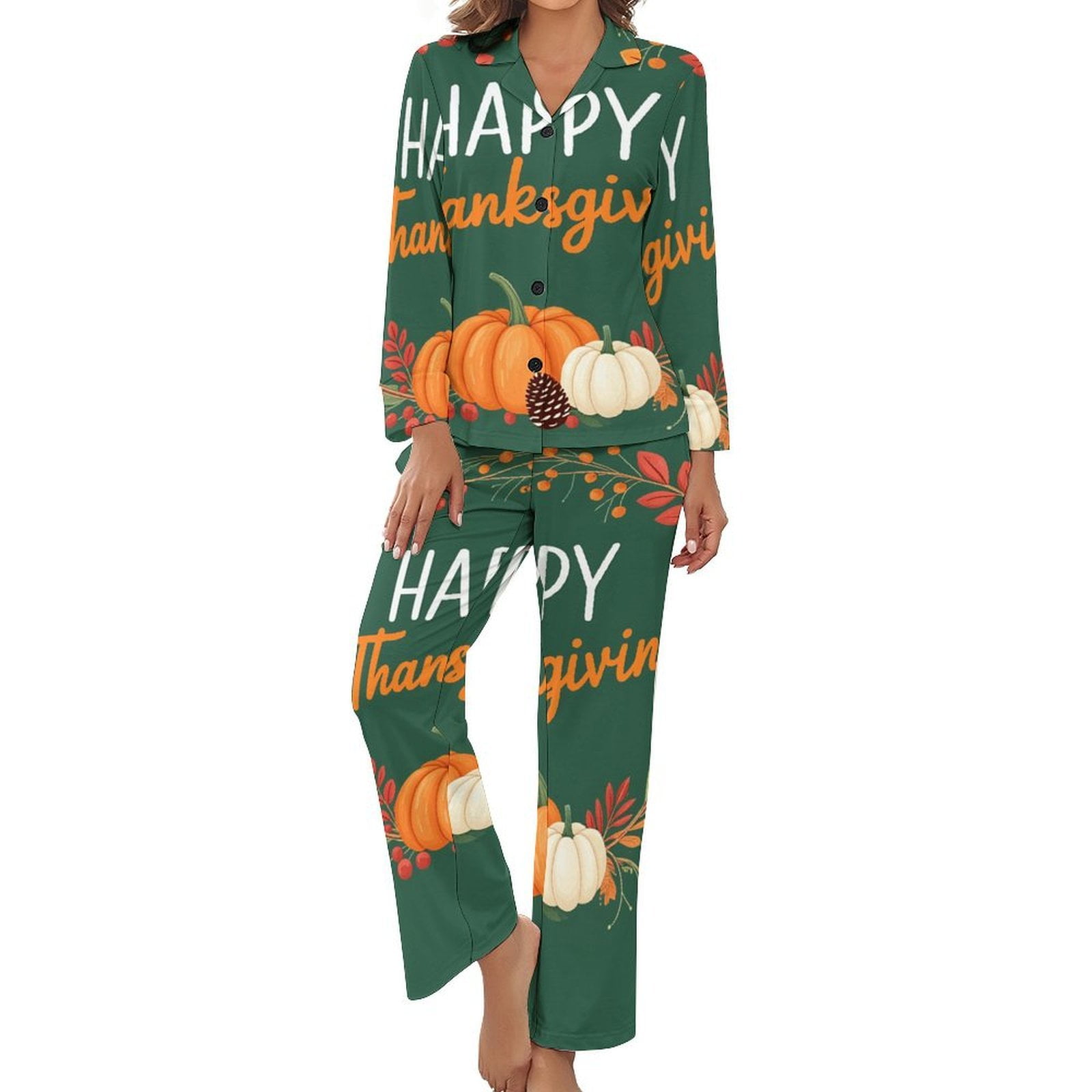 Autumn Pumpkin Leaves Thanksgiving Pajamas Woman Vintage Pajamas Set 2 ...
