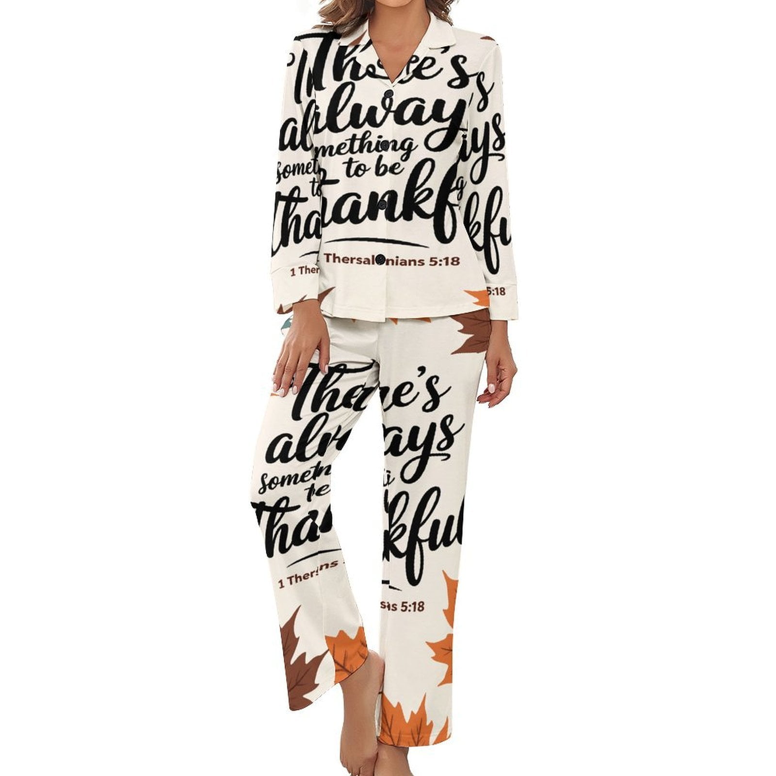 Autumn Pumpkin Leaves Thanksgiving Pajamas Woman Vintage Pajamas Set 2 ...