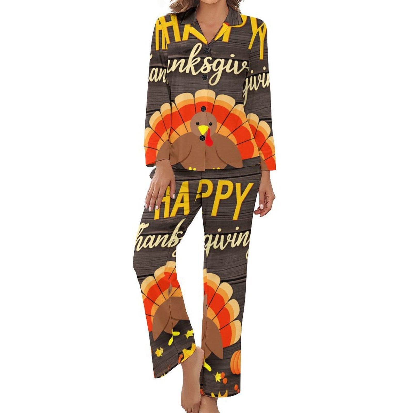 Autumn Pumpkin Leaves Thanksgiving Pajamas Woman Vintage Pajamas Set 2 ...