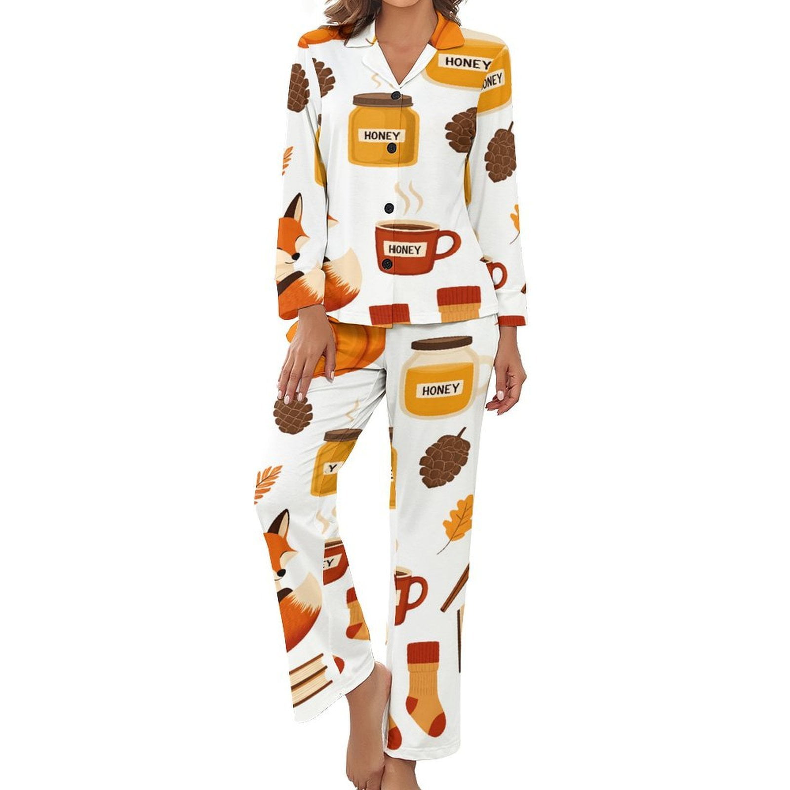 Autumn Pumpkin Leaves Thanksgiving Pajamas Woman Vintage Pajamas Set 2 ...