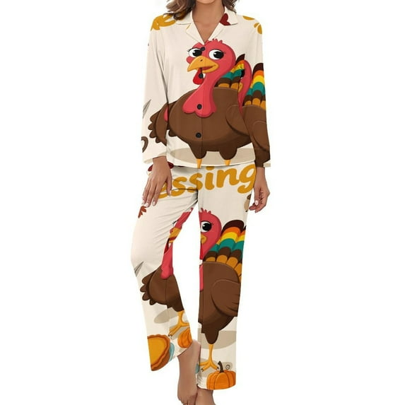 Autumn Pumpkin Leaves Thanksgiving Pajamas Woman Vintage Pajamas Set 2 ...