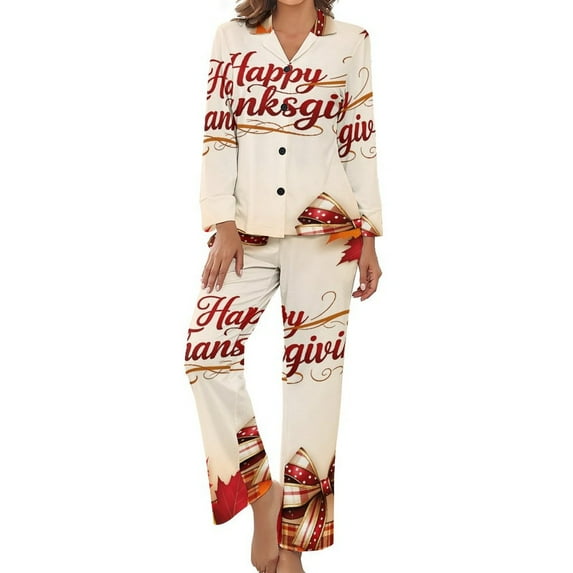 Autumn Pumpkin Leaves Thanksgiving Pajamas Woman Vintage Pajamas Set 2 ...
