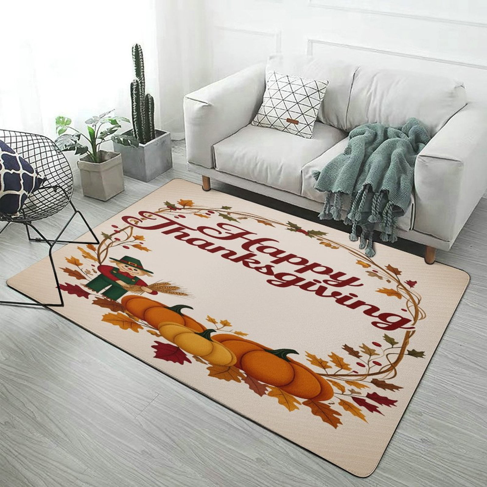 Autumn Pumpkin Leaves Thanksgiving Soft Comfy Area Rugs Carpet Suitable ...