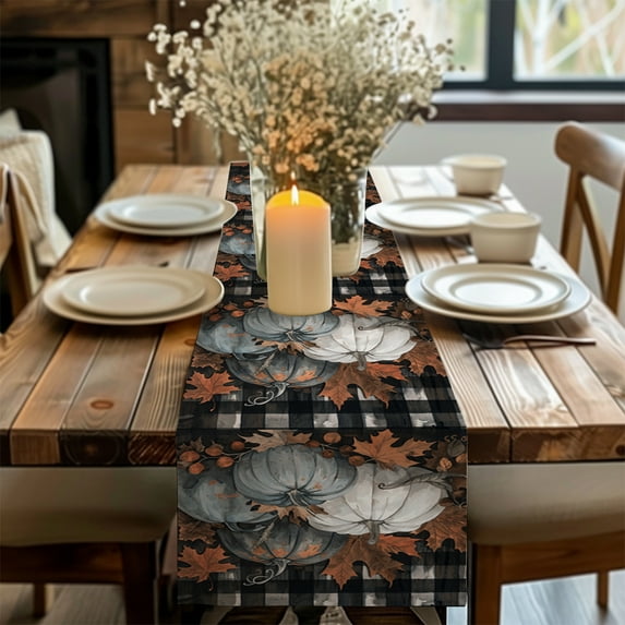 Autumn Pumpkin Maple Leaf Geometric Lattice Table Runners Dresser Table r Reusable Kitchen ...