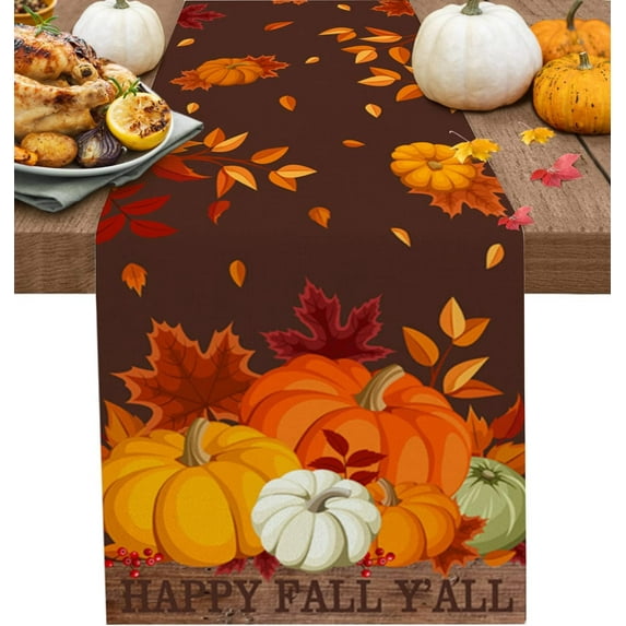 Autumn Pumpkin Maple Leaf Linen Table Runner Dresser Scarves Reusable ...