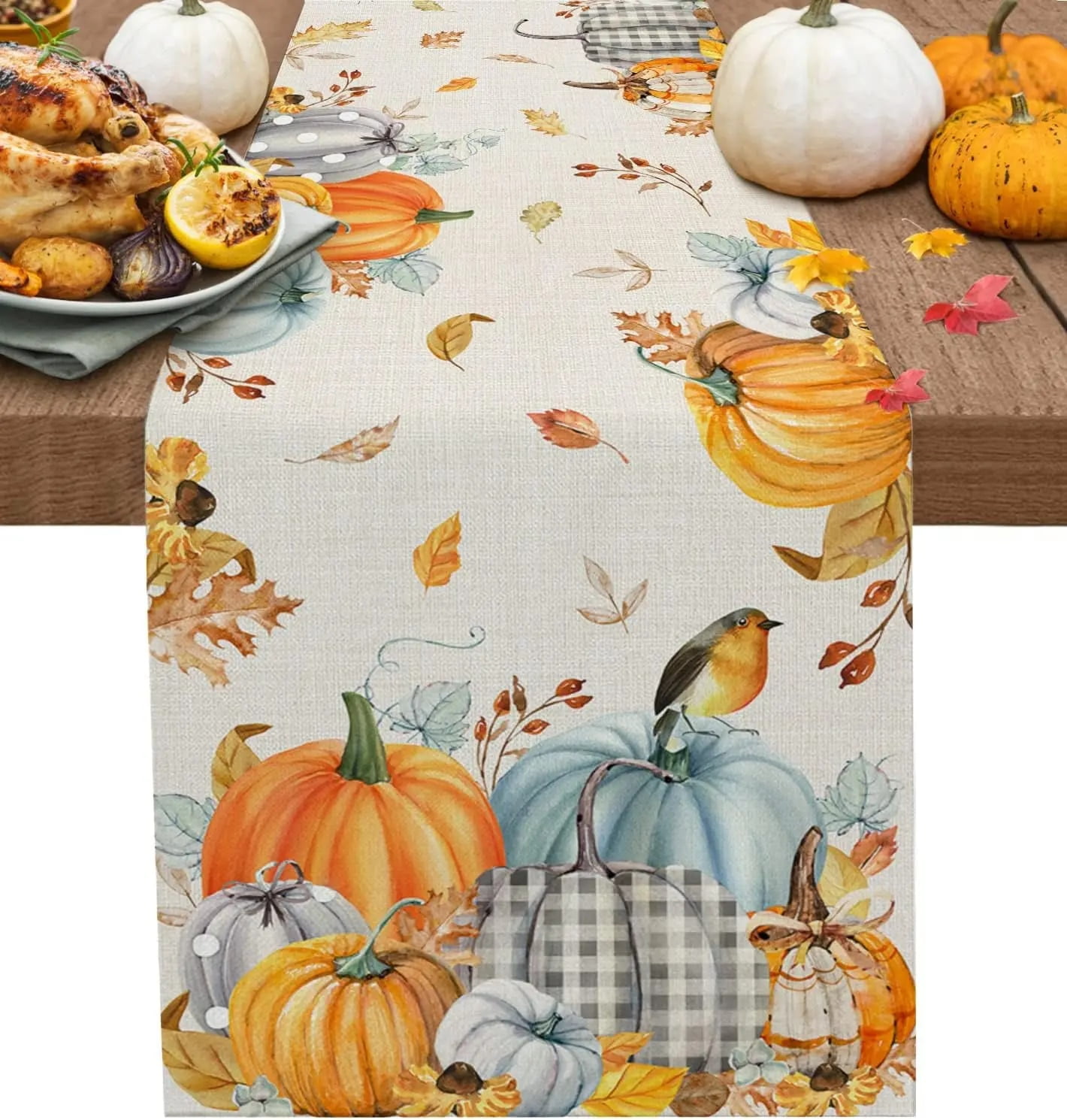 Autumn Pumpkin Maple Leaf Linen Table Runners Thanksgiving Fall Dresser ...