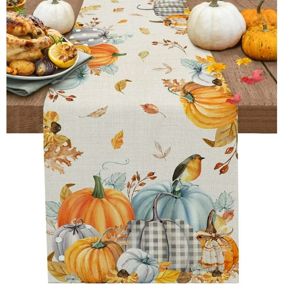 Autumn Pumpkin Maple Leaf Linen Table Runners Thanksgiving Fall Dresser ...