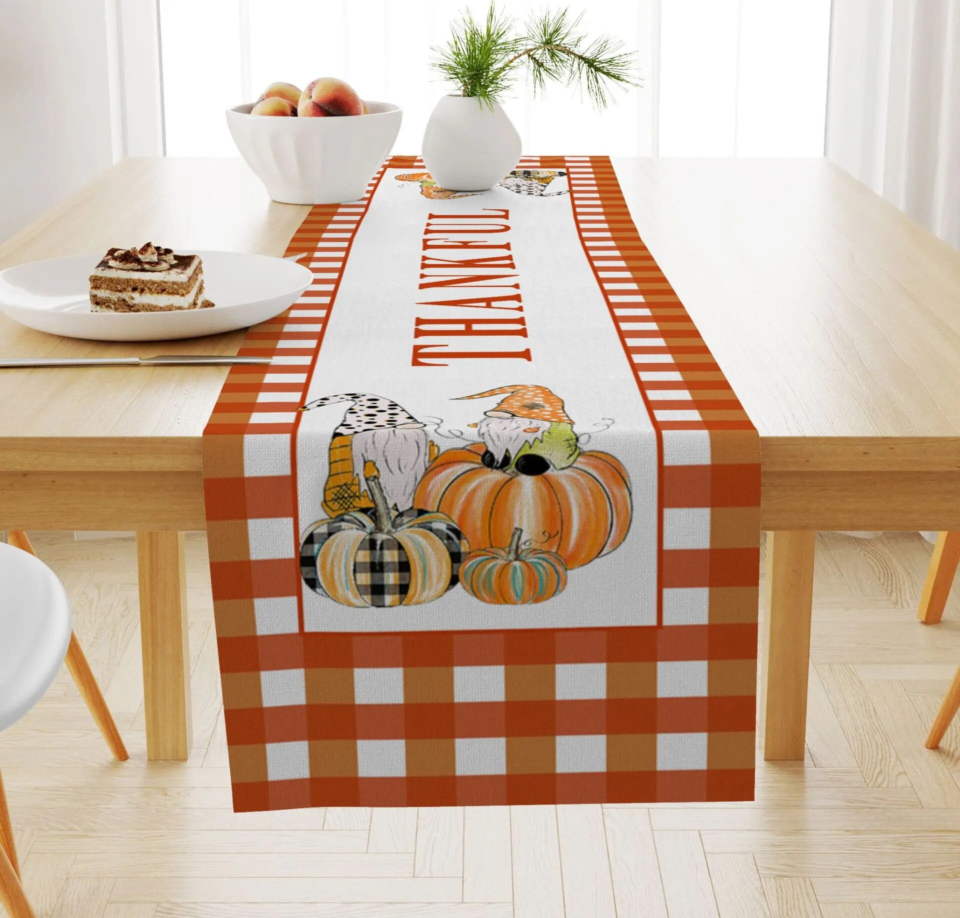 Autumn Pumpkin Maple Leaf Print Table Runner Holiday Decoration Table ...