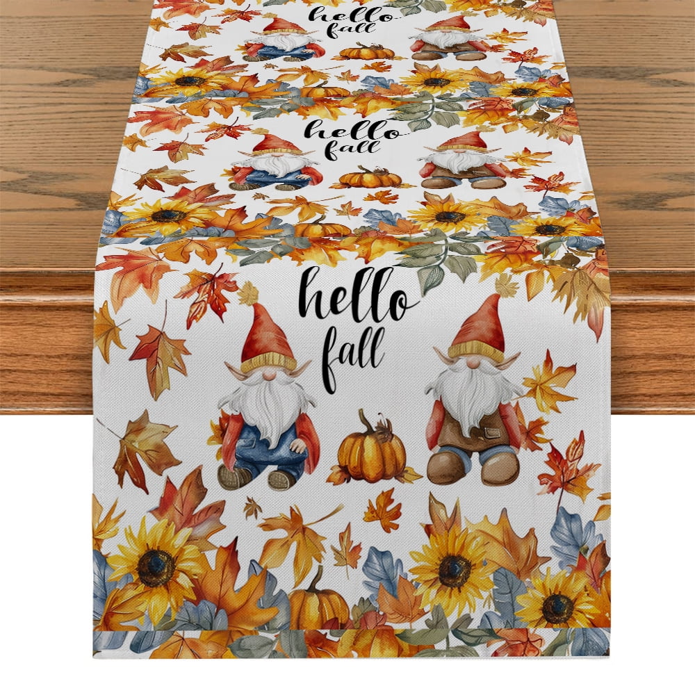 Autumn Pumpkin Maple Leaf Sunflower Table Runners Dresser Table r ...