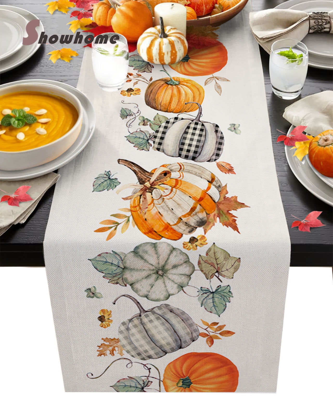 Autumn Pumpkin Maple Table Runner Wedding Dining Table r Thanksgiving ...