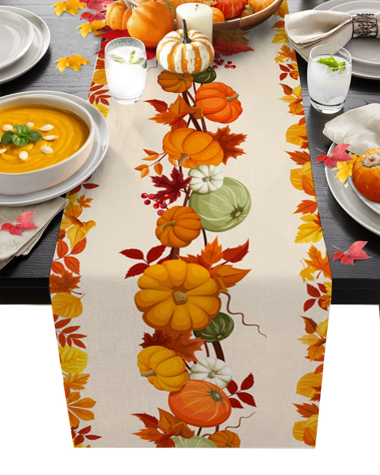 Autumn Pumpkin Maple Table Runners Wedding ration Linen Anti-stain ...
