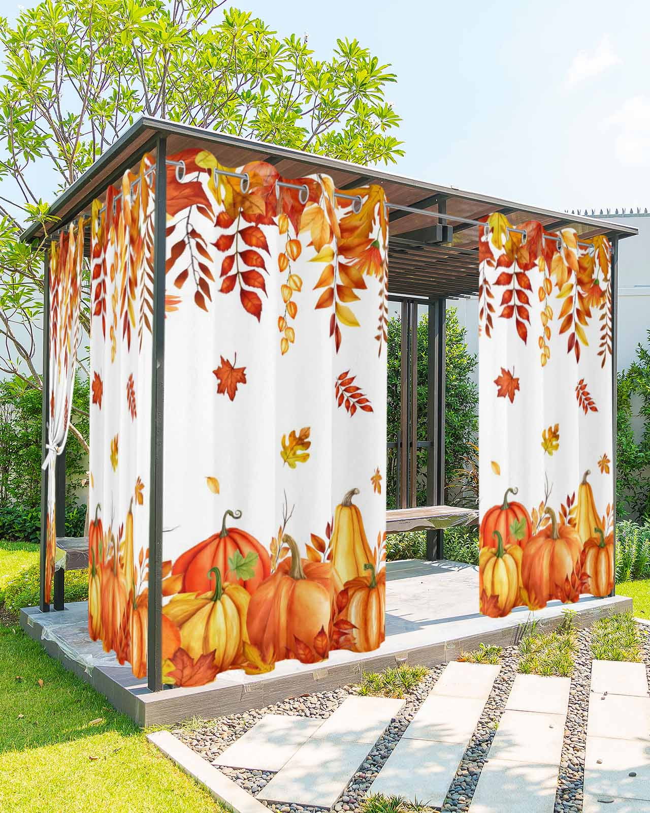 Autumn Pumpkin Outdoor Curtains for Patio Waterproof,Thanksgiving Fall ...