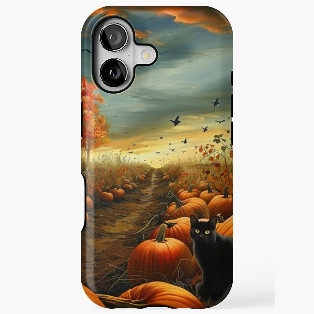 Autumn Pumpkin Patch Black Cat Sky Art iPhone 17 through 11 Pro Max ...