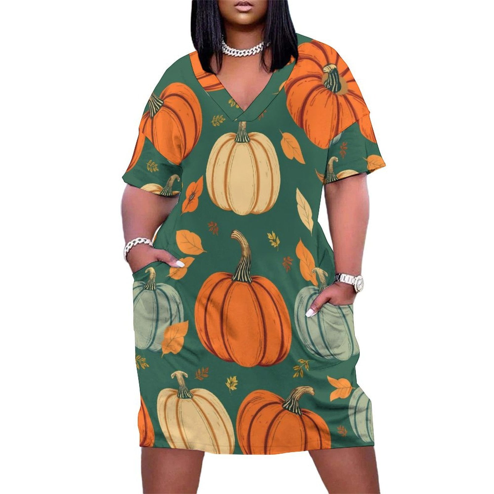 Autumn Pumpkin Pattern Loose Pocket Dress Dress for Women Summer Dresses for Special Events ...