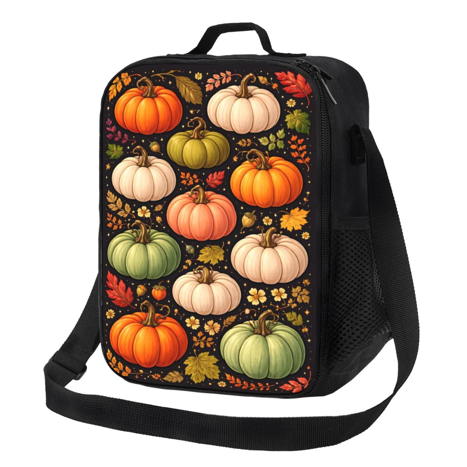 Autumn Pumpkin Pattern Lunch Bag Insulated Thermal Box with Shoulder ...