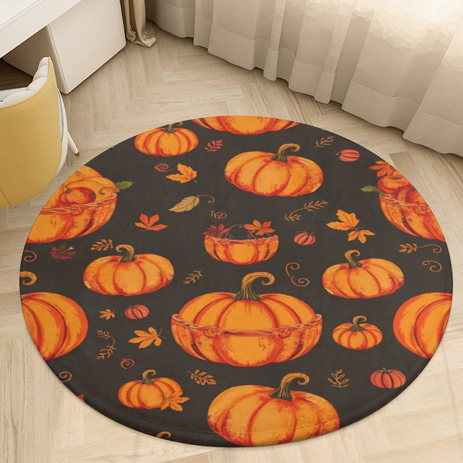 Autumn Pumpkin Pattern Modern Round Carpets for Living Room Ration ...