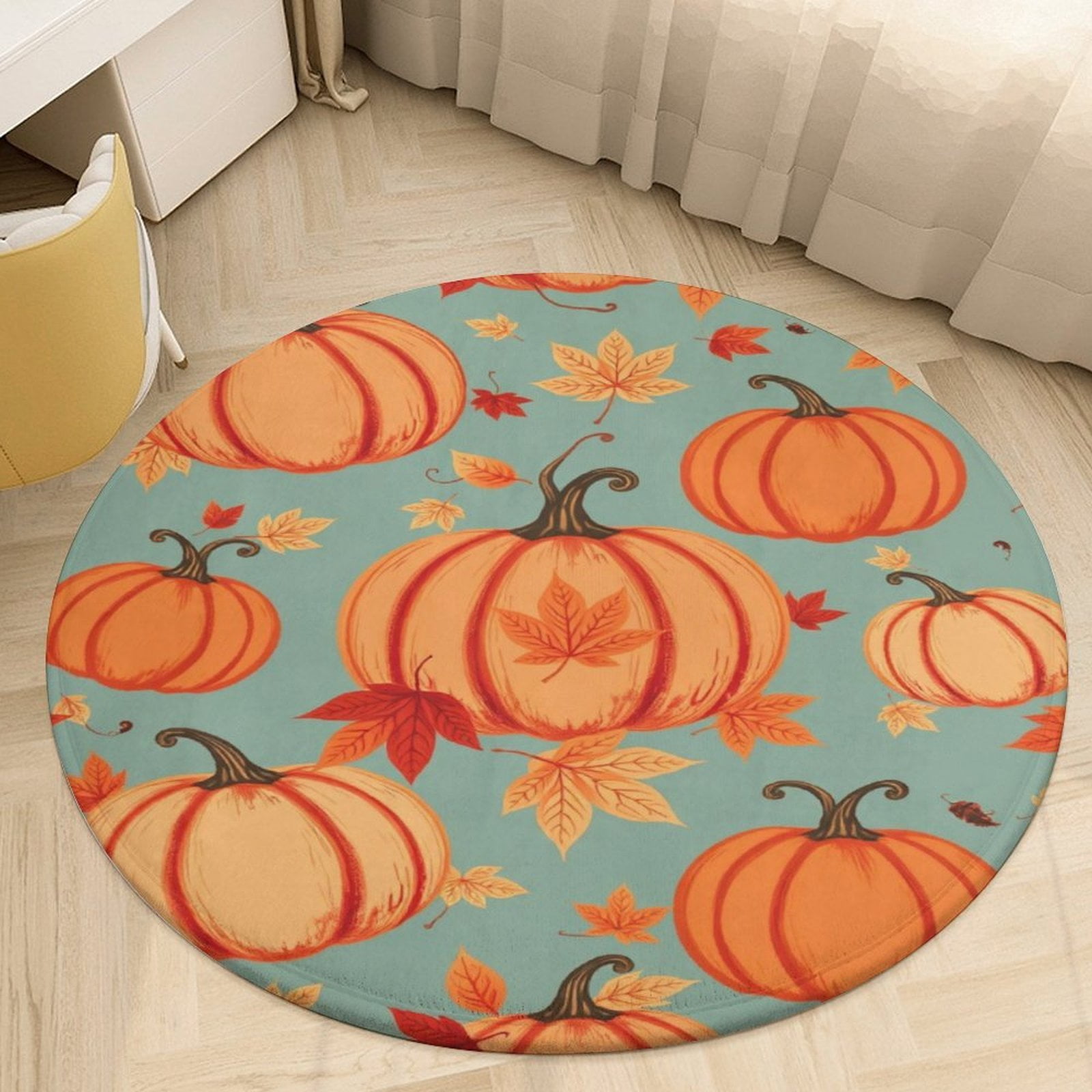 Autumn Pumpkin Pattern Modern Round Carpets for Living Room Ration Abstract Rugs for Bedroom ...