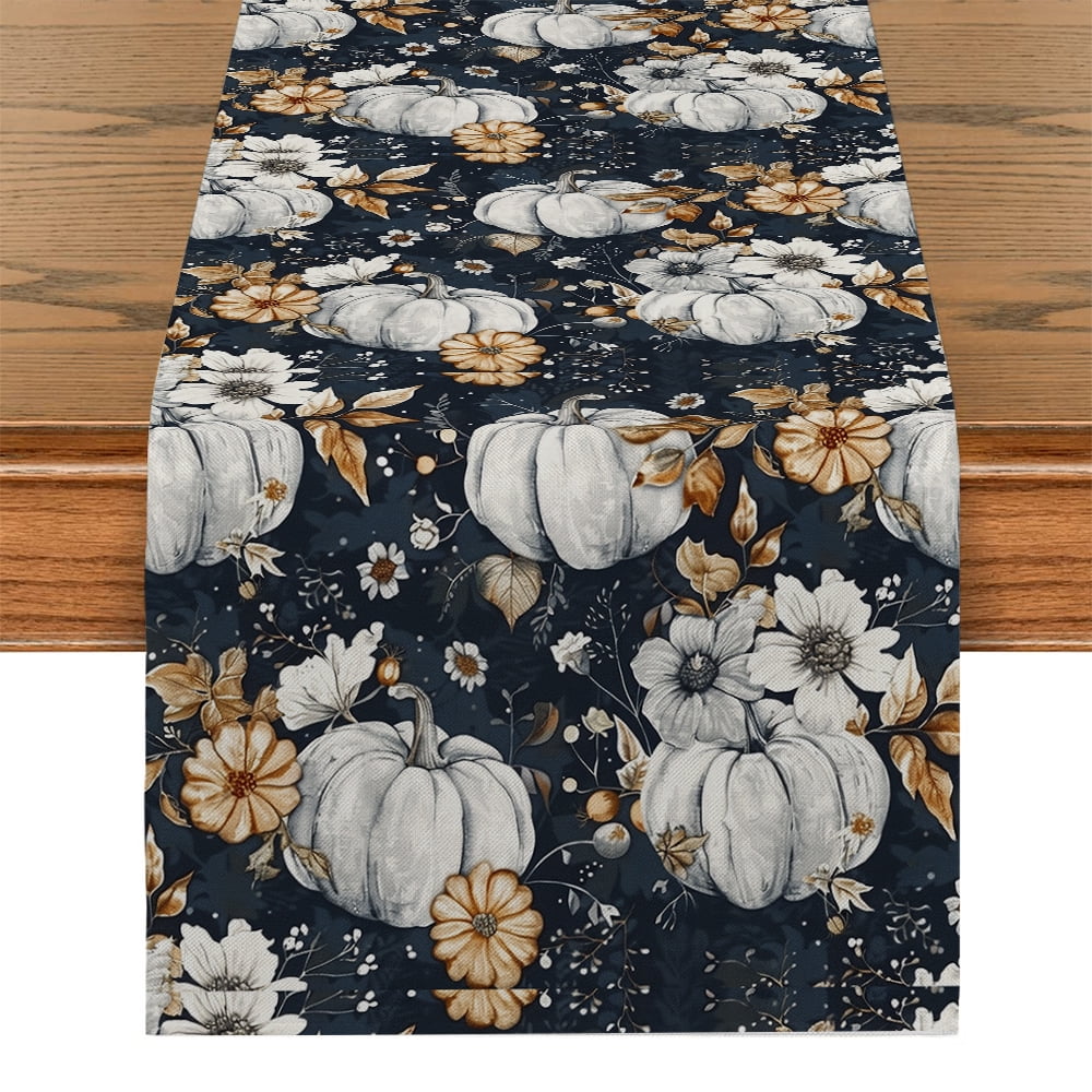 Autumn Pumpkin Plants Table Runner Rustic Dining Table rations Table ...